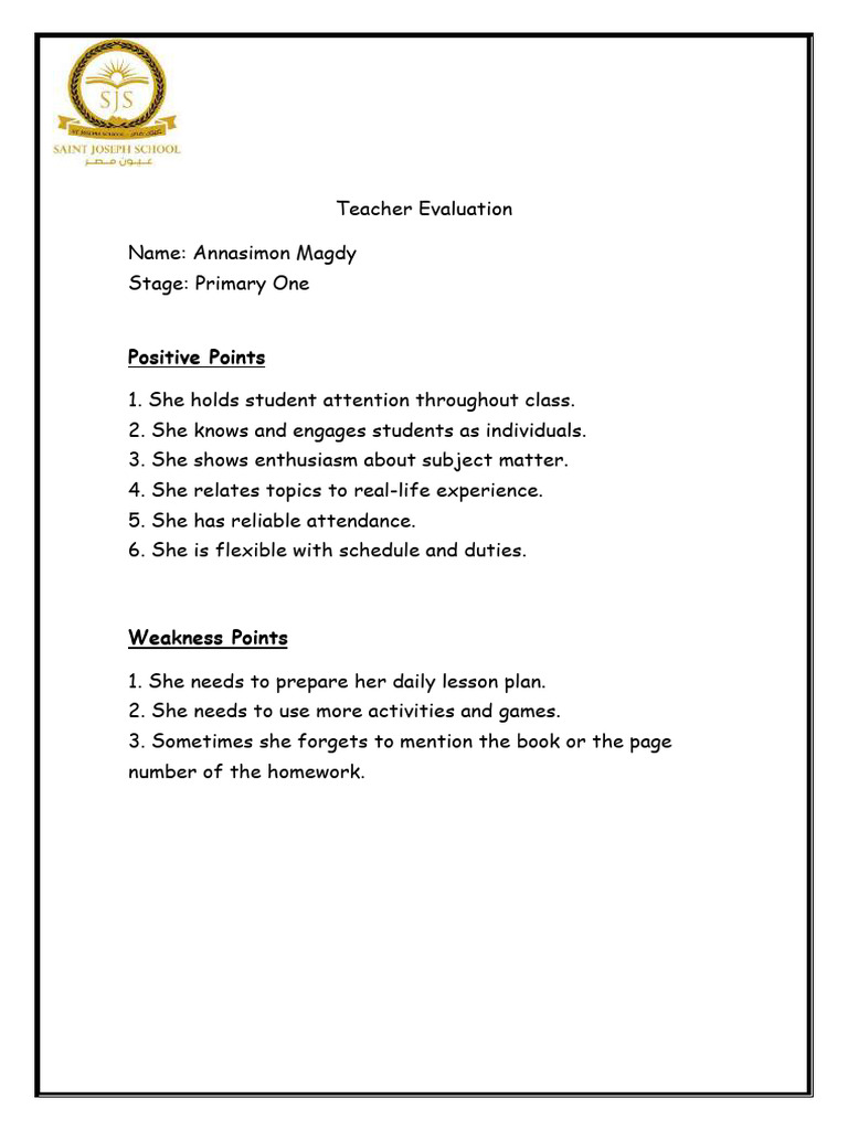 Teacher Evaluations for Primary Stages | PDF | Career & Growth