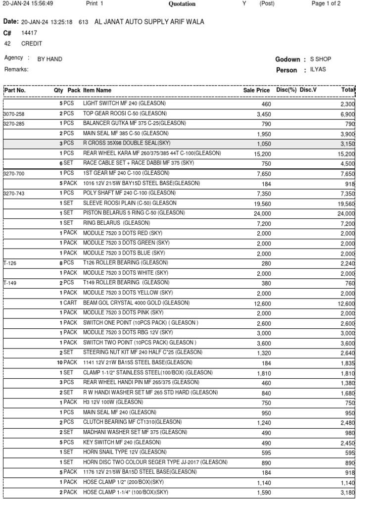 Inv No 14417 Al Janat Auto Supply Arif Wala | PDF | Wheeled Vehicles | Vehicle Technology