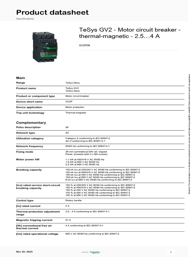 TeSys Deca - Frame 2 - GV2P08 | PDF | Hertz | Electrical Components