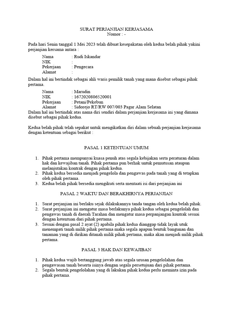 Surat Perjanjian Tanah Tarahan | PDF | Hukum