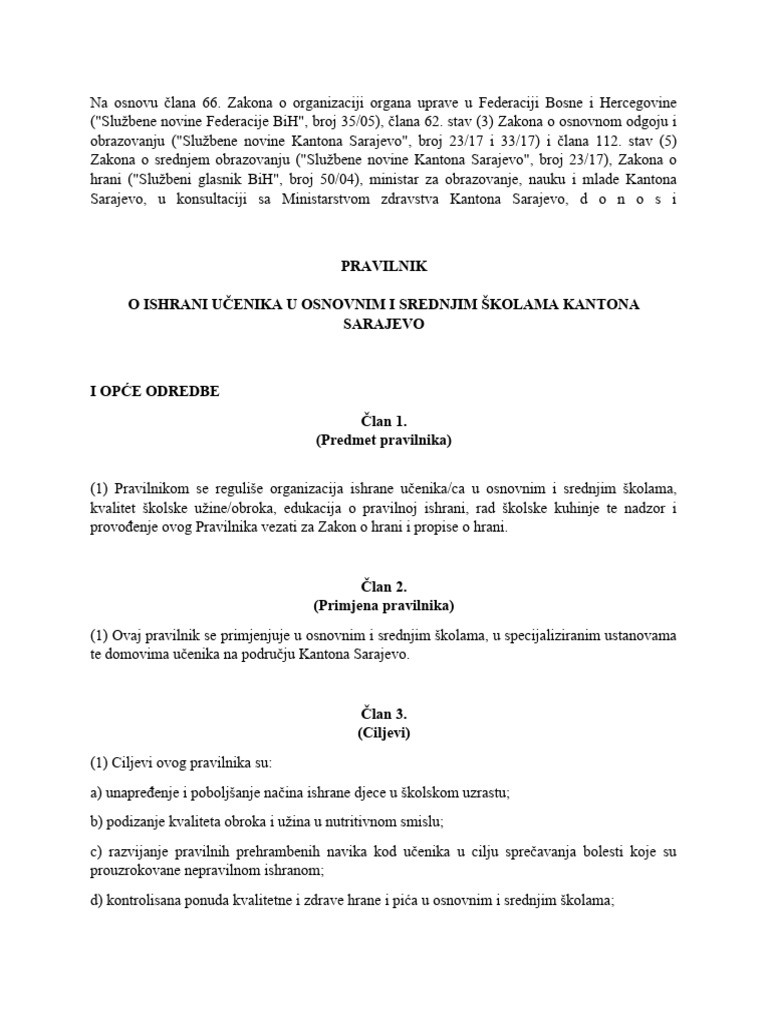 Pravilnik o Ishrani | PDF