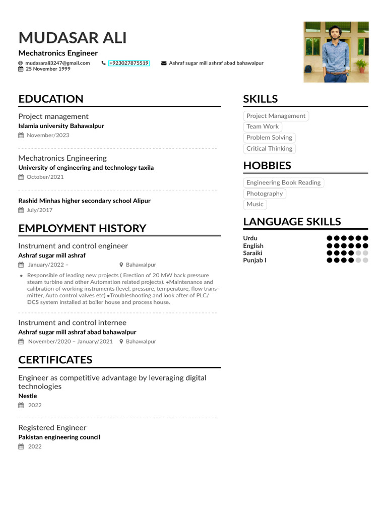 Mechatronics Engineer Resume | PDF