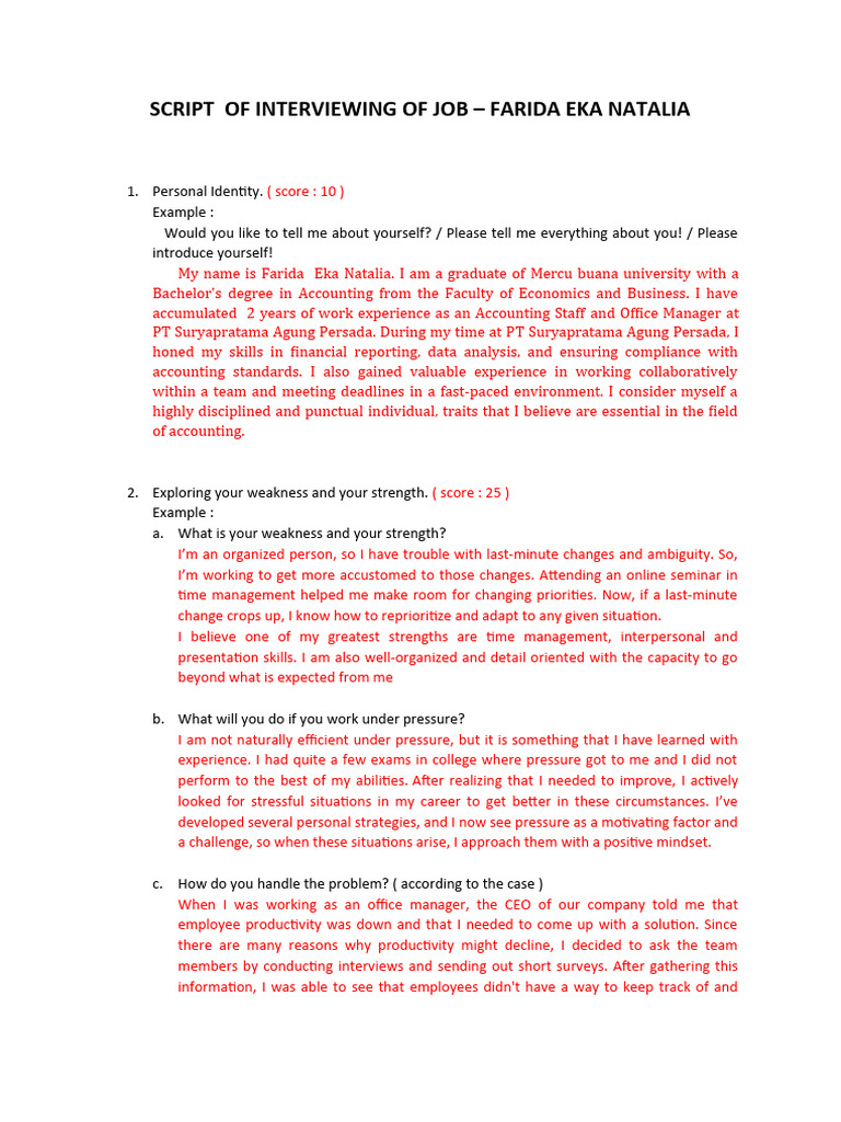 Script of Interviewing of Job-Farida & Nur Annisa | PDF | Motivation ...