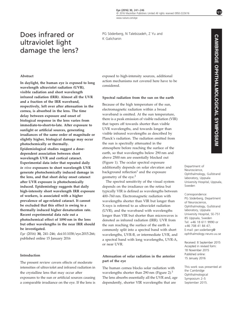 Does Infrared or Ultravolet Light Damage The Lens | PDF | Ultraviolet ...