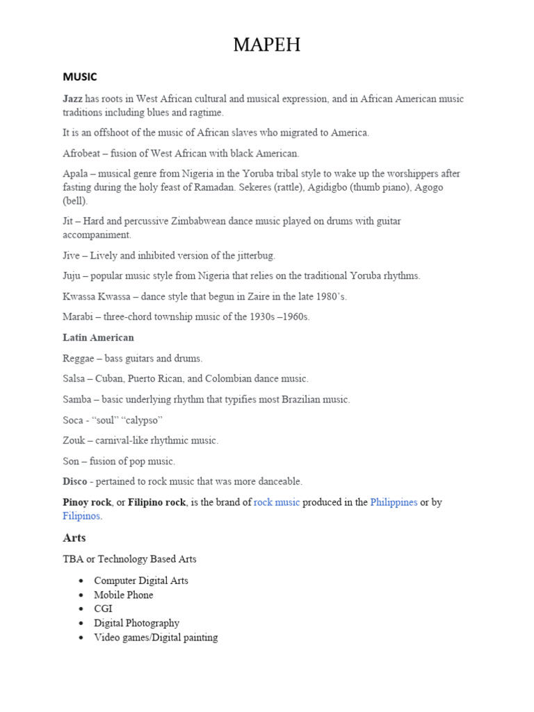 MAPEH Grade 10 Reviewer | PDF