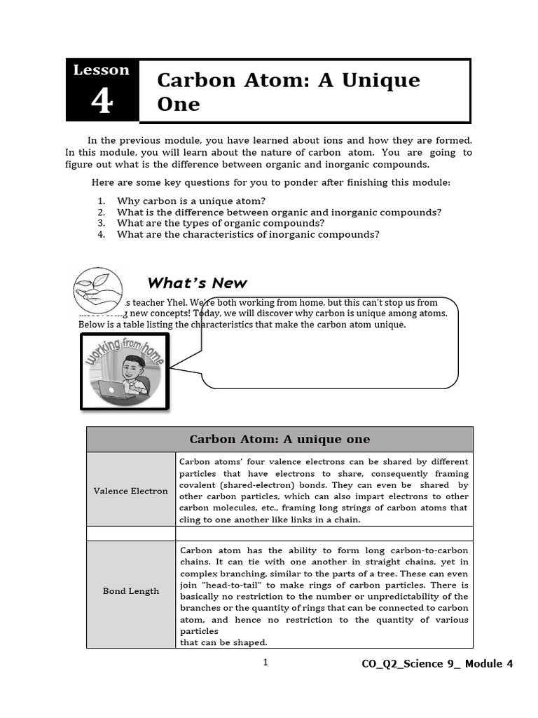 Science 9 - Q2 - Mod4 - CARBON ATOM A UNIQUE ONE - VerFinal | Download Free PDF | Chemical Bond ...