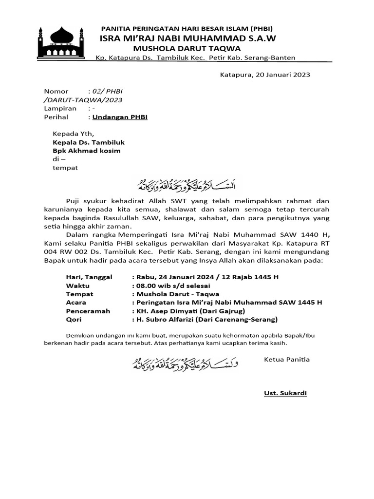 Surat Undangan Isra Miraj | PDF