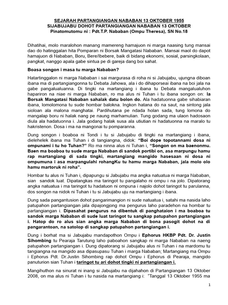 Sejarah PARTANGIANGAN NABABAN 13 OKTOBER | PDF