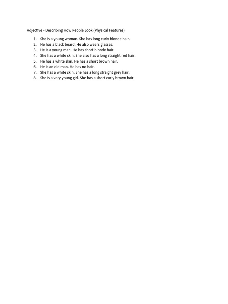 Adjective - Describing How People Look (Physical Features) | PDF