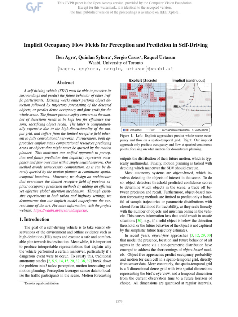 Agro Implicit Occupancy Flow Fields For Perception and Prediction in Self-Driving CVPR 2023 ...