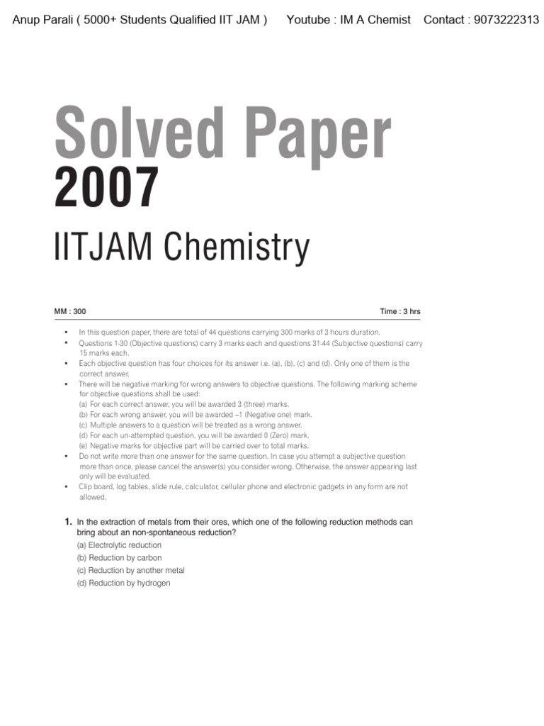 IIT JAM Chemistry 2007 Solved Paper | PDF | Acid | Ion