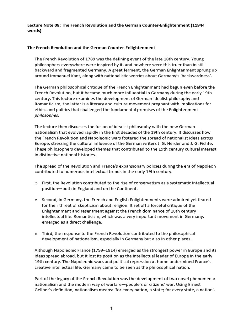 Lecture Note 08 The French Revolution and The German Counter ...