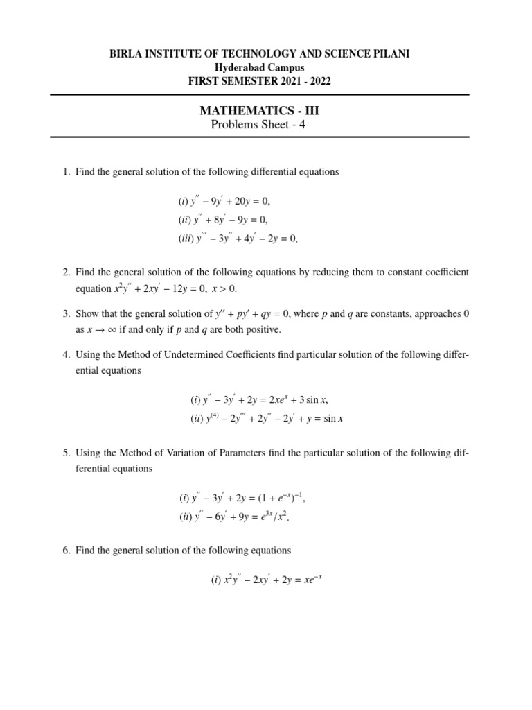 Tutorial 4 Solution Download Free Pdf Equations Ordinary Differential Equation