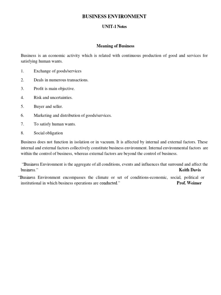 BUSINESS ENVIRONMENT Unit - 1 Notes | PDF | Capitalism | Socialism BUSINESS ENVIRONMENT Unit - 1 Notes | PDF | Capitalism | Socialism