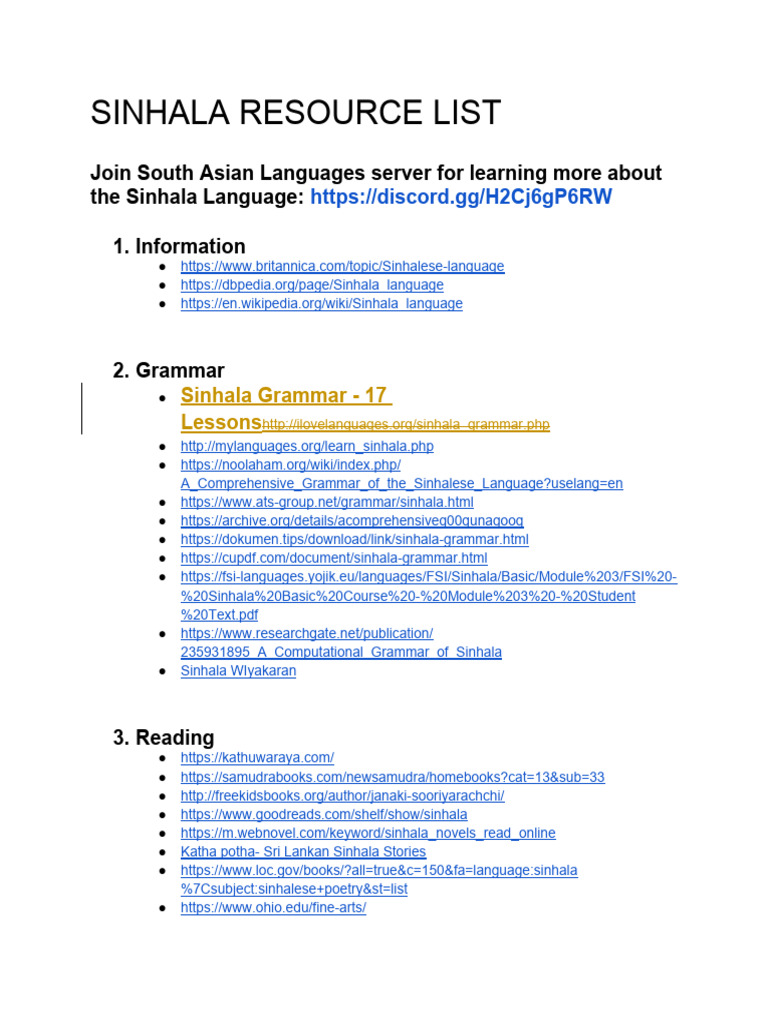 Sinhala Resource List | Download Free PDF | Languages | Foreign Language Studies