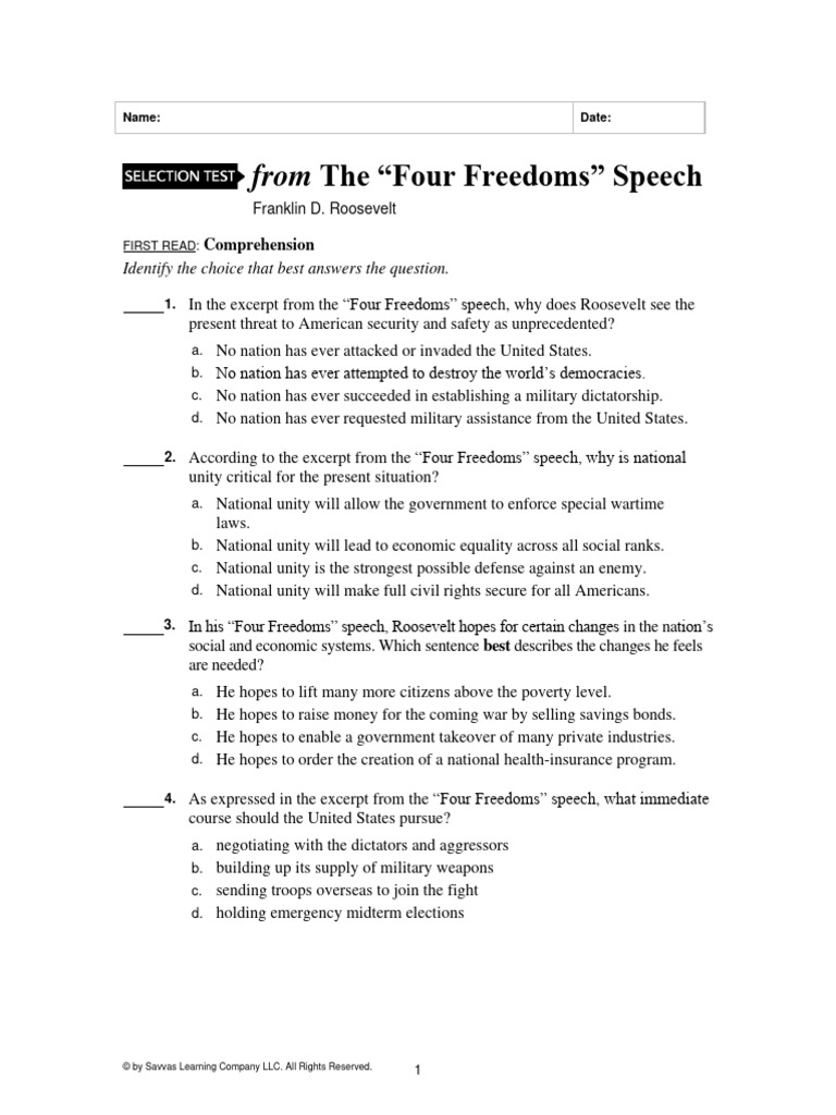 Four Freedoms | PDF | Franklin D. Roosevelt | Question