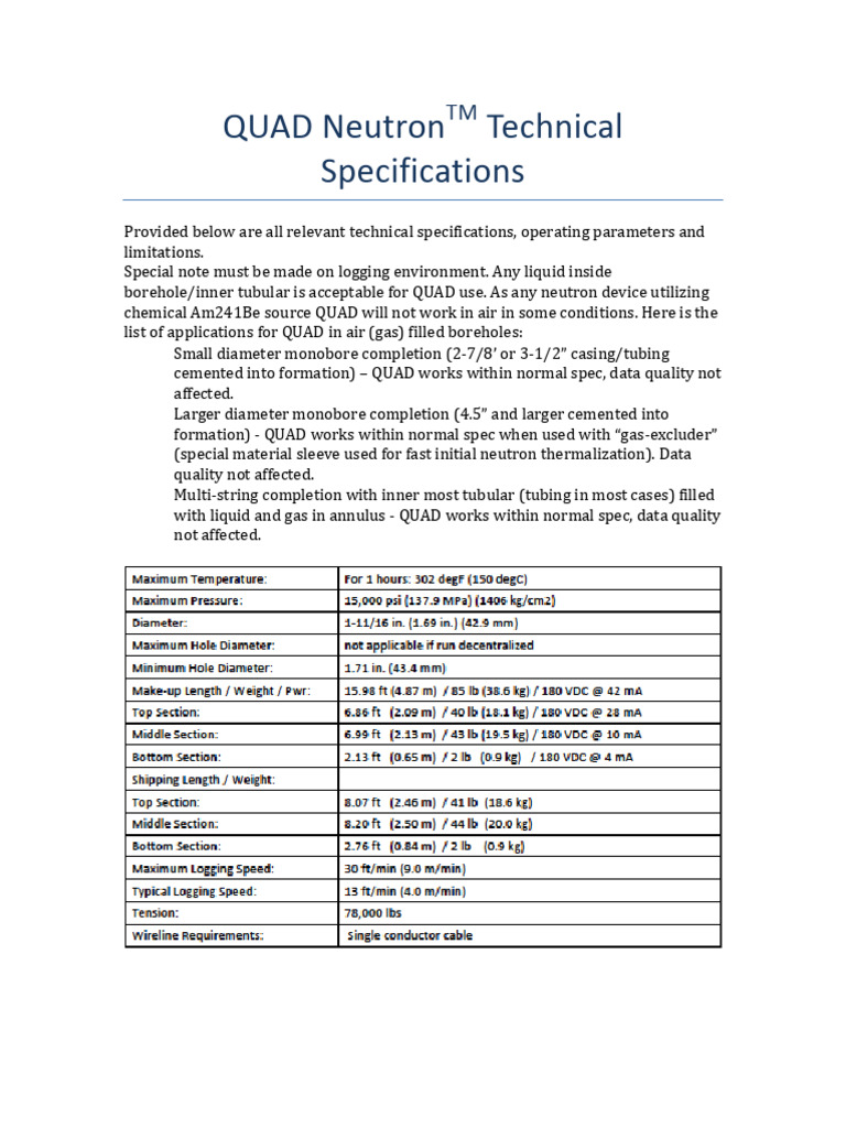 QUAD NeutronTM Technical Specifications | PDF