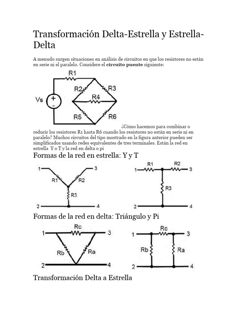 Transformacion Delta Estrella y Estrella | PDF | Resistencia Eléctrica ...
