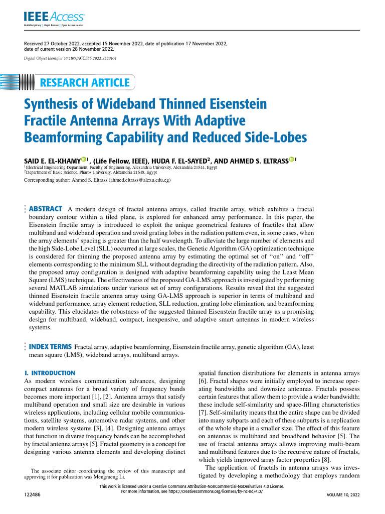 Synthesis of Wideband Thinned Eisenstein Fractile Antenna Arrays With Adaptive Beamforming ...