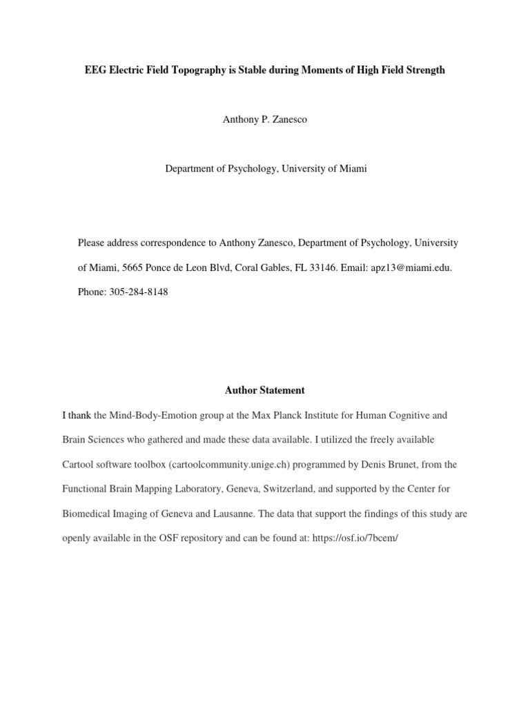EEG Electric Field Topography Is Stable During Moments of High Field ...