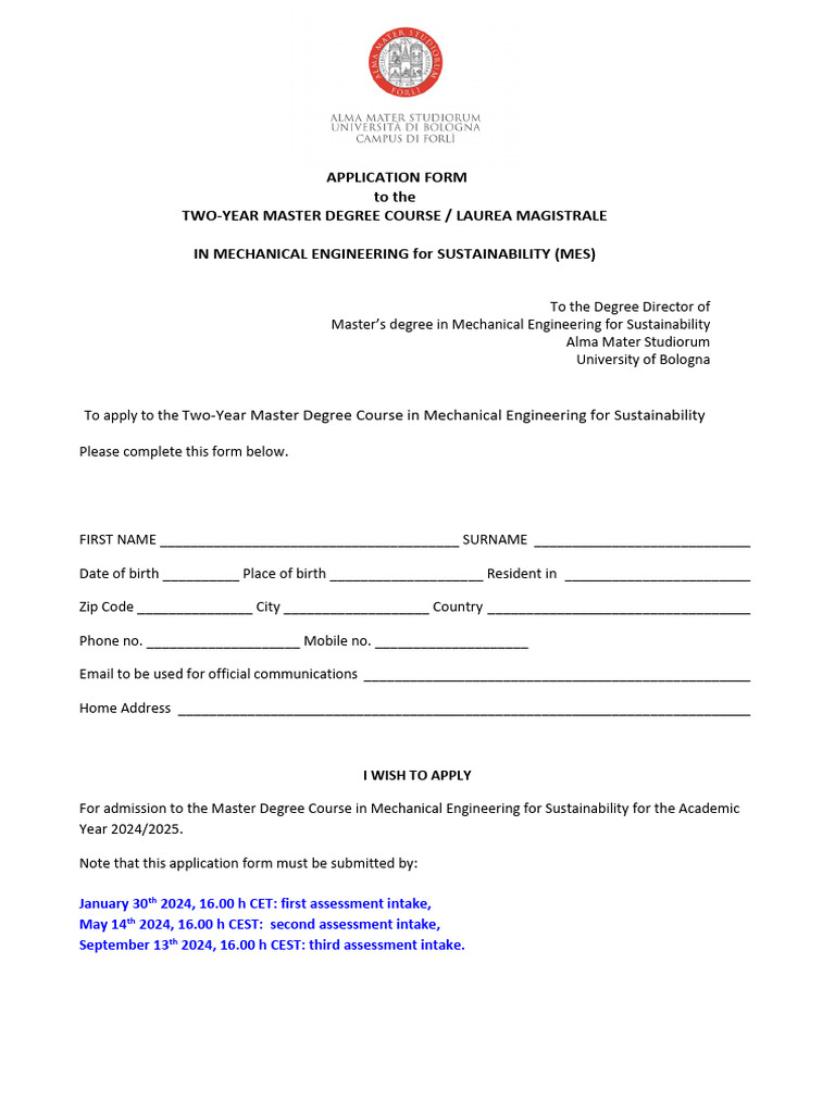 Application Form LM MES Ay 2024-25 | PDF | Academic Degree | Bachelor's ...