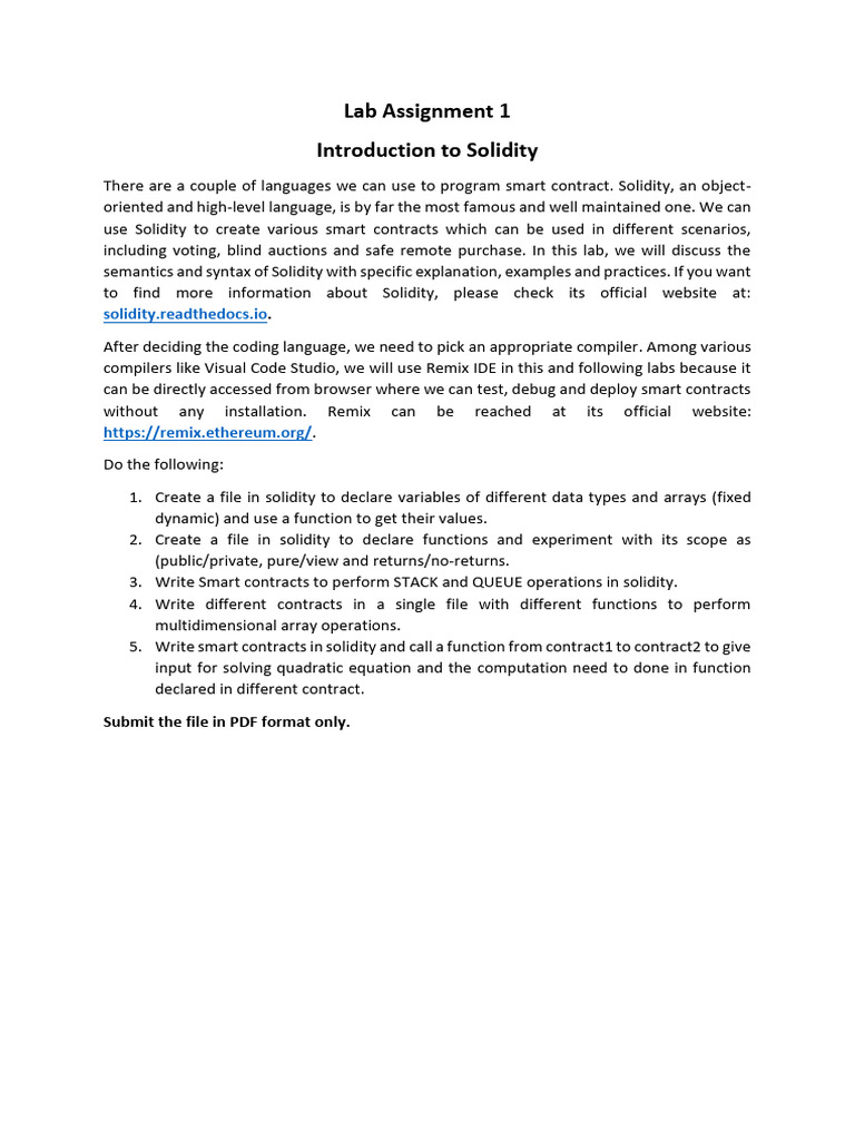 Lab Assignment 1 Smart Contract | PDF