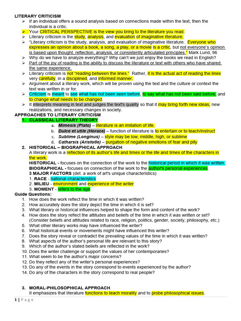 Literary Criticism Approaches Explained | PDF | Feminism | Gender Studies