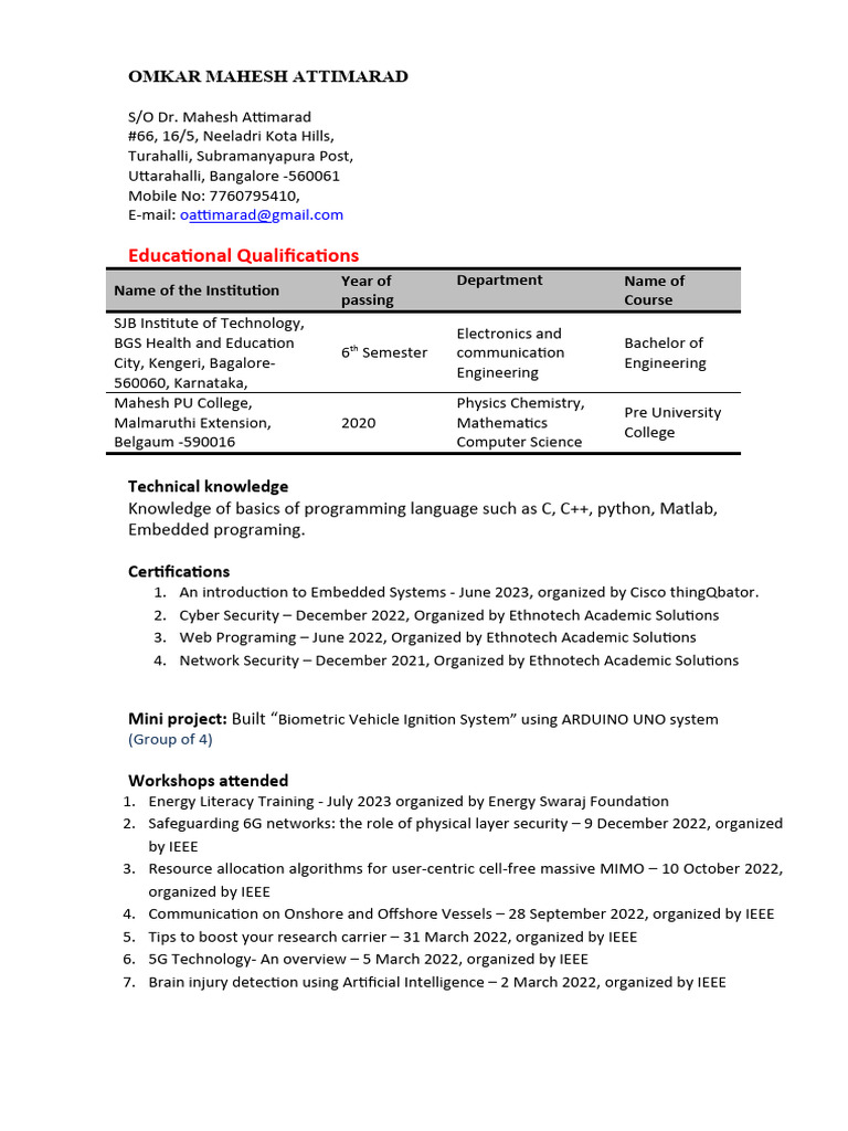 CV OMkar | PDF | Engineering | Computing