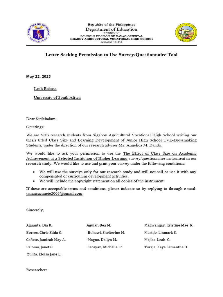 Permission Request for Survey Use | PDF