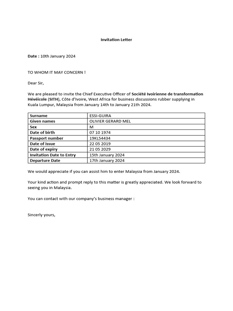 Invitation Letter CEO Olivier | PDF