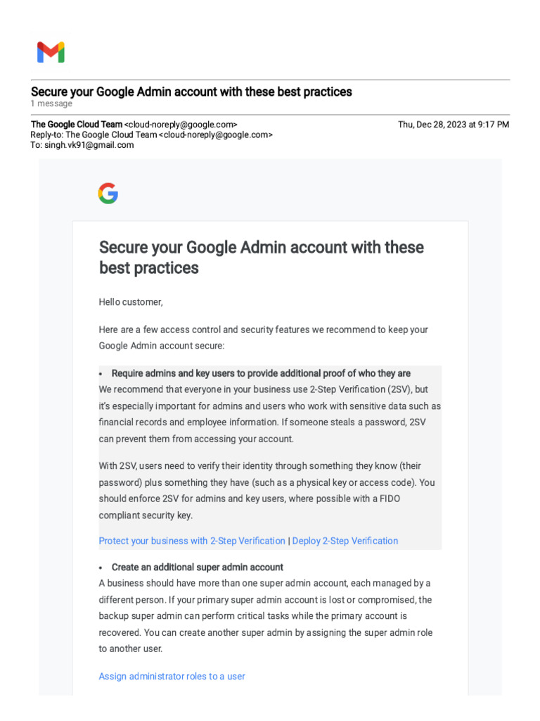 Gmail - Secure Your Google Admin Account With These Best Practices | PDF | Password | Securities