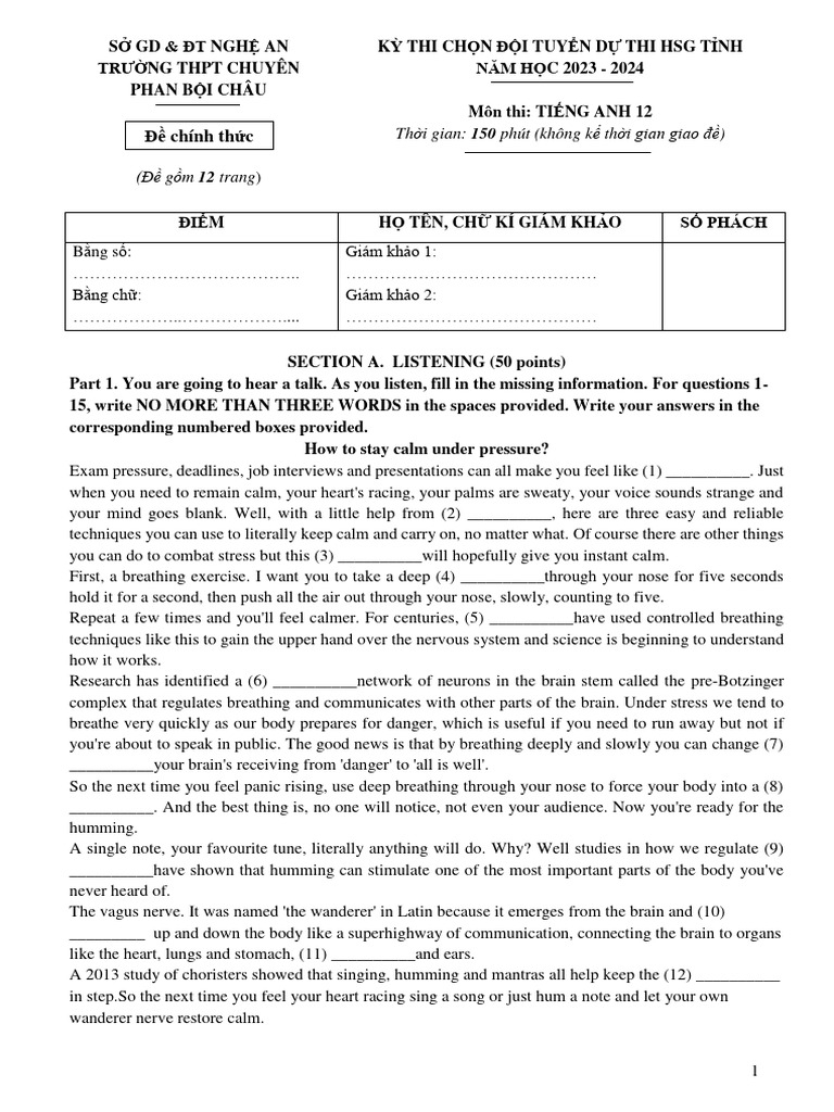 English Exam for Grade 12 - Listening & Grammar | PDF | Newspapers | News