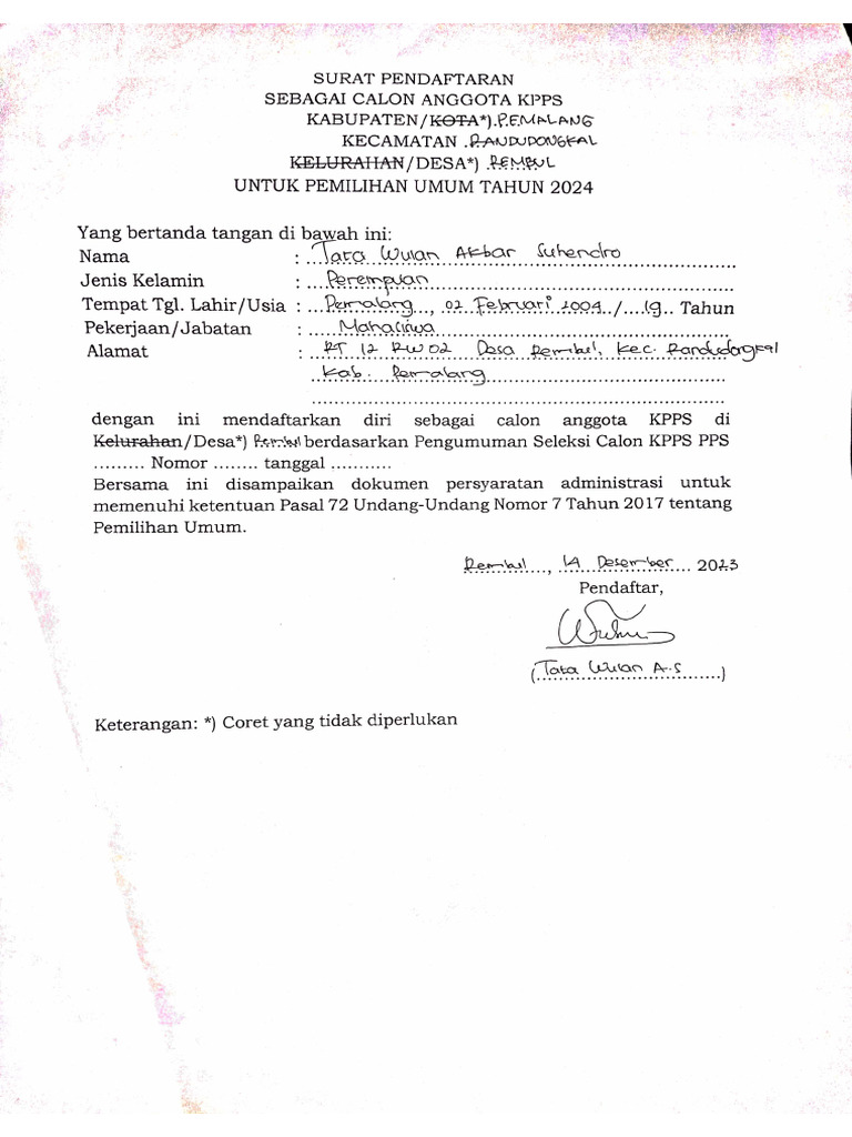 Surat Pendaftaran | PDF