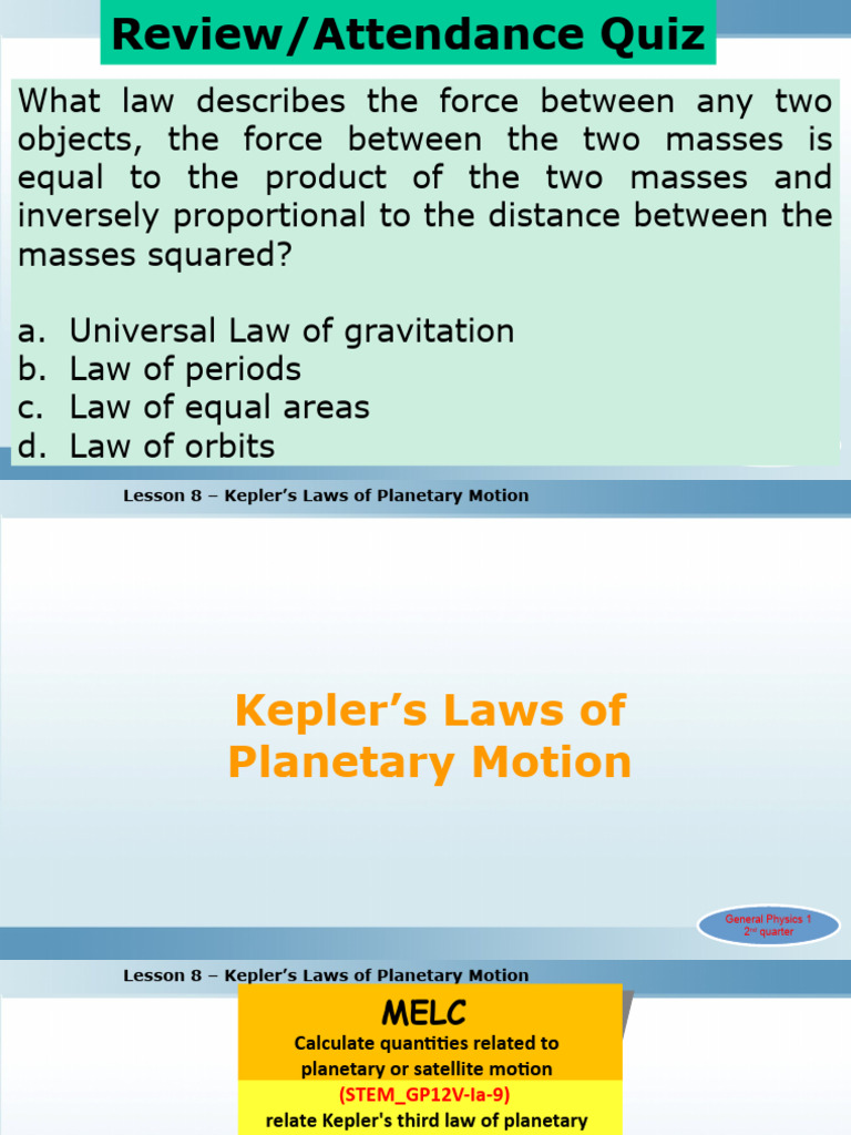 Lesson 8 Keplers Laws of Planetary Motion | PDF | Orbit | Ellipse
