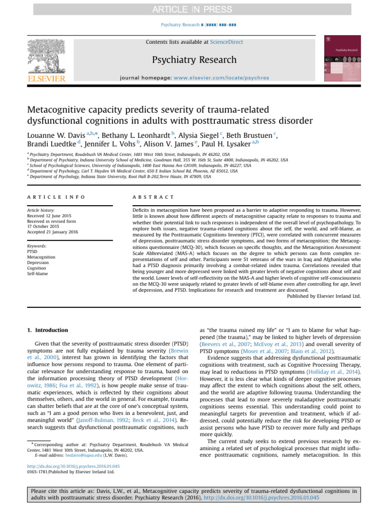 Davis Et Al., 2016 | PDF | Metacognition | Mental Disorder Davis Et Al., 2016 | PDF | Metacognition | Mental Disorder