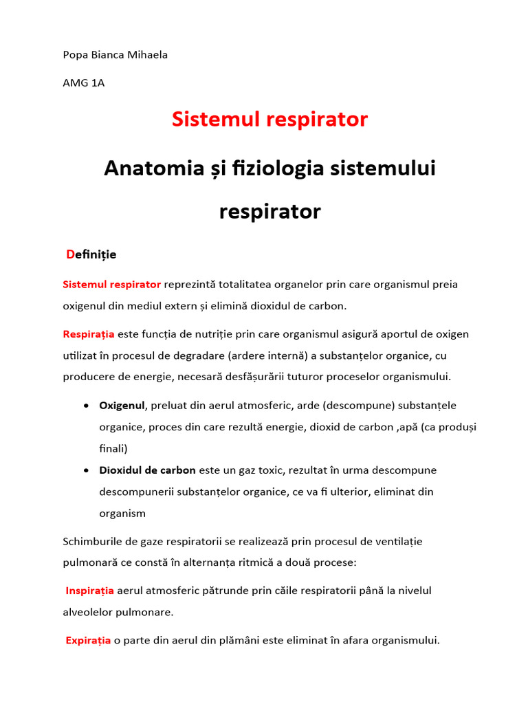 Anatomie Sistemul Respirator | PDF