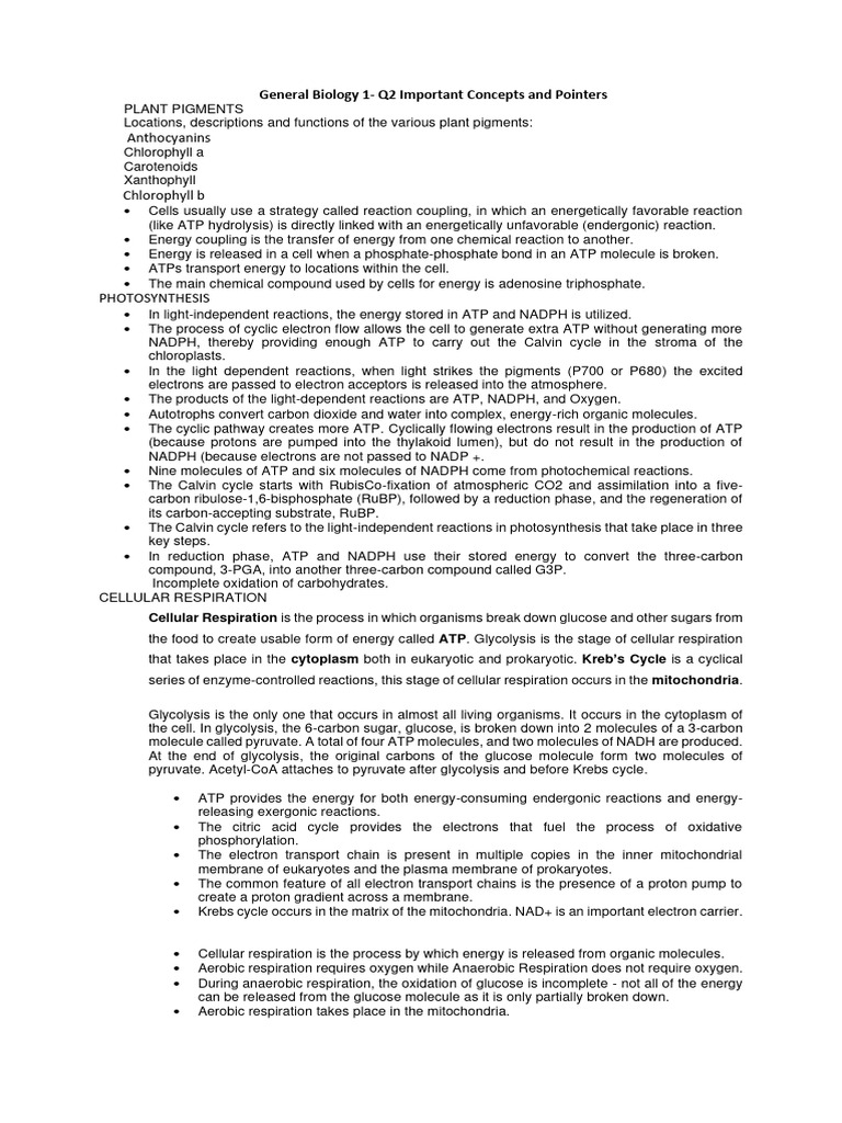 General Biology I Q2 Important Concepts and Pointers | PDF
