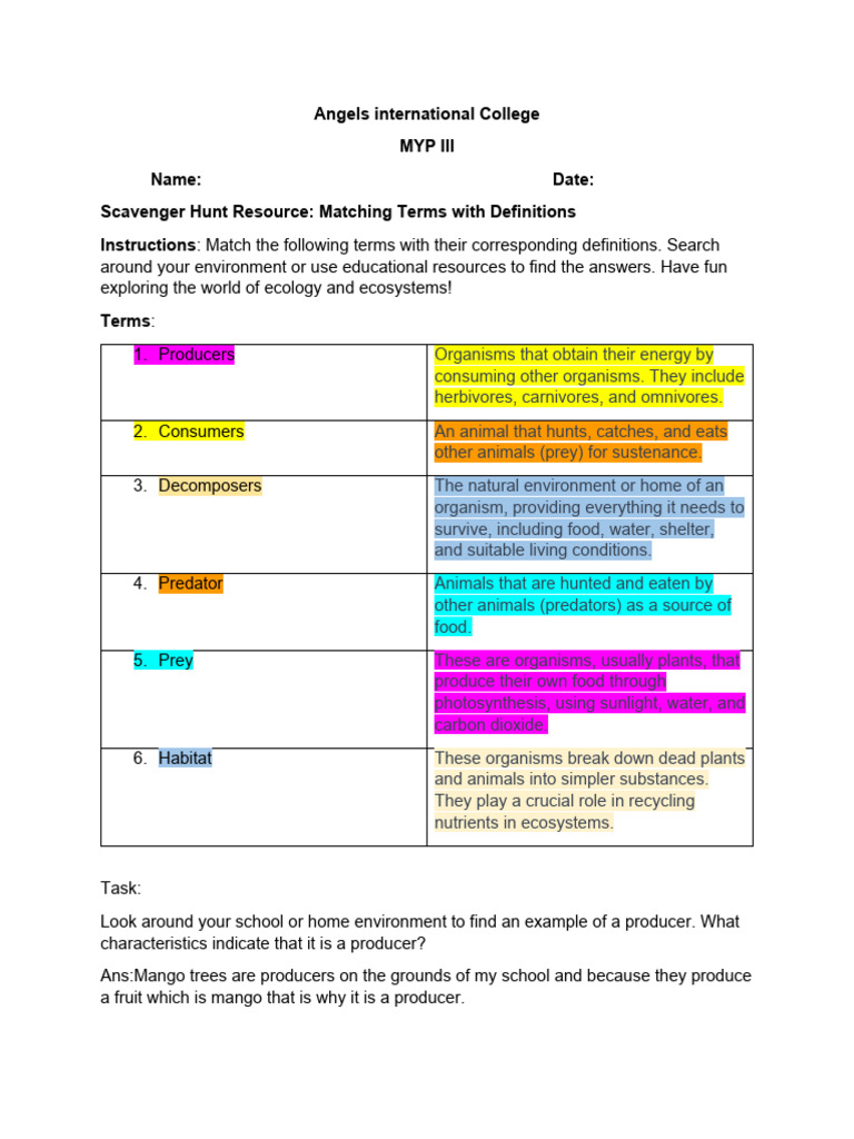 Ecology Scavenger Hunt Guide | PDF | Foods | Predation