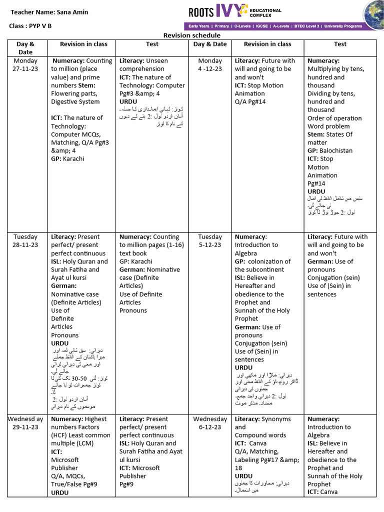 Revision Schedule Pyp 5 | PDF