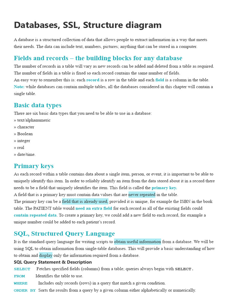 Databases, SSL, Structure diagram | PDF | Computing | Data Management