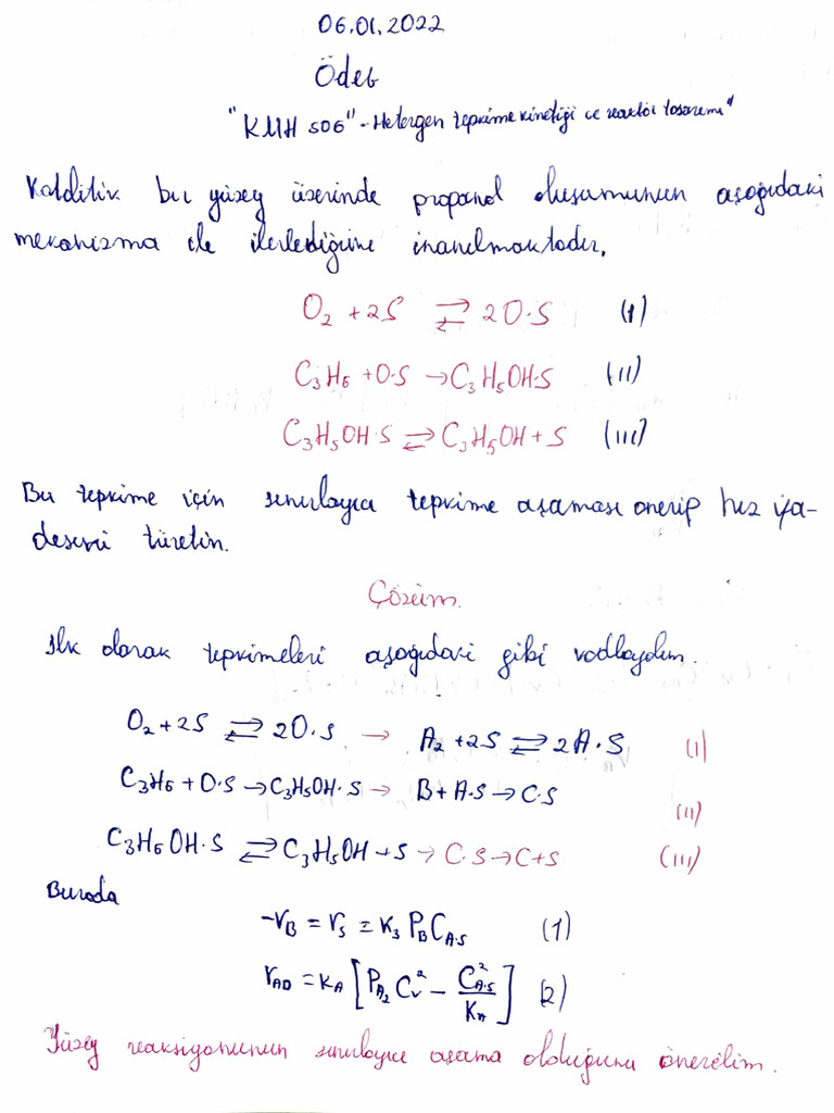 Reaksiyon Kinetiği Soru Çözümü | PDF