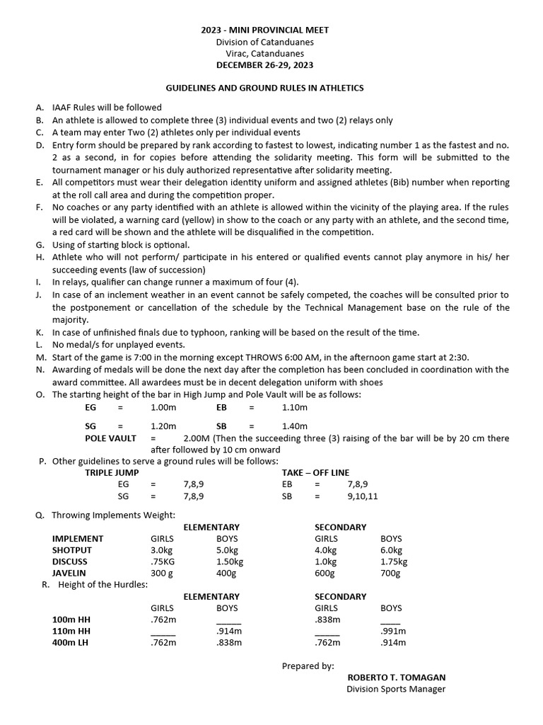 Ground Rules | PDF | Sport Of Athletics | Athletic Sports