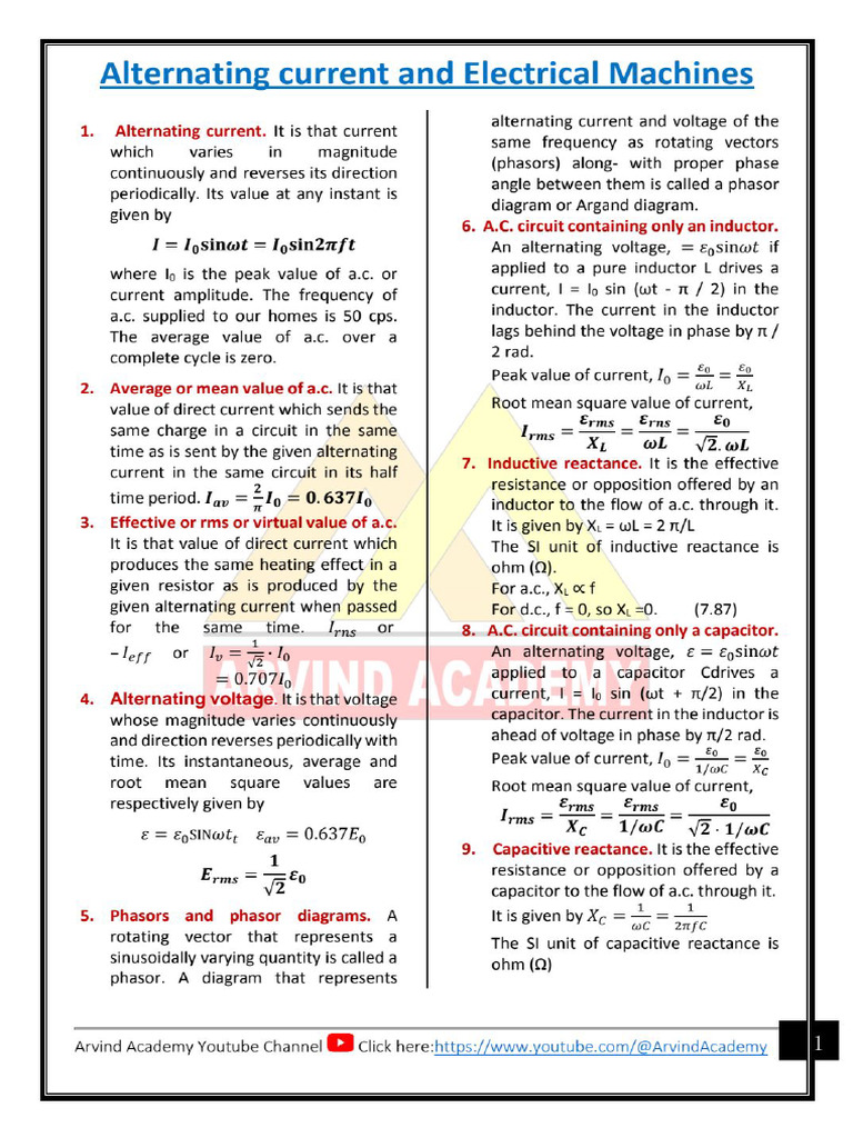 Chap 7 Alternating current and Electrical Machines | PDF