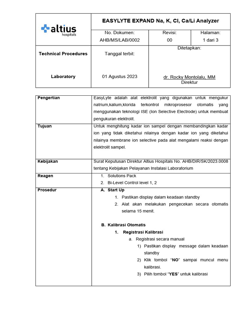 EASYLYTE EXPAND Na K CL Ca Analyzer | PDF | Teknologi & Rekayasa