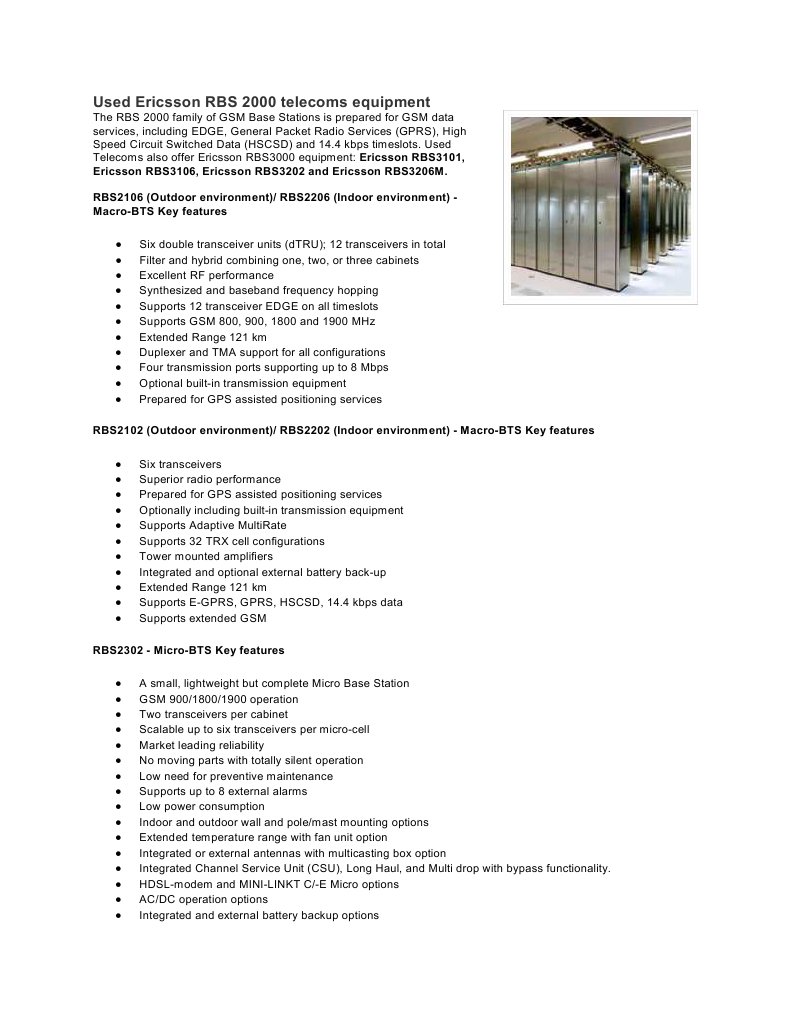 Used Ericsson RBS 2000 Telecoms Equipment | PDF | General Packet Radio ...