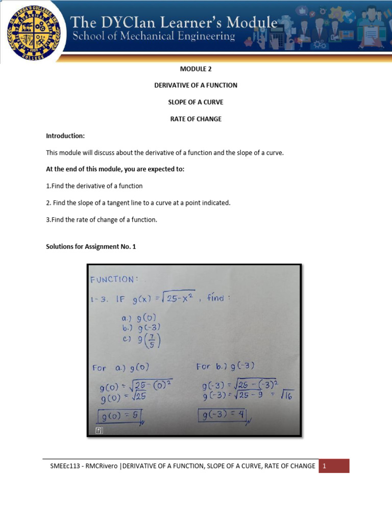 2 - Calculus 2 - Derivative of A Function, Slope of A Curve, Rate of Change | PDF | Slope ...