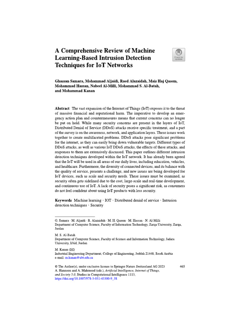A Comprehensive Review of Machine Learning-Based Intrusion Detection Techniques For IoT Networks ...