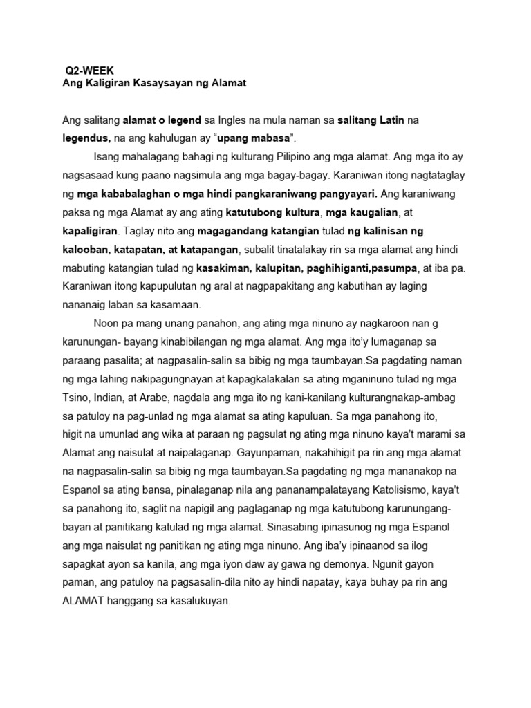 Q2 - Week 1 Alamat Meaning | PDF