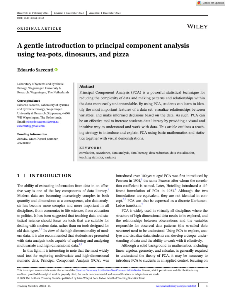 Teaching Statistics - 2024 - Saccenti - A Gentle Introduction To ...