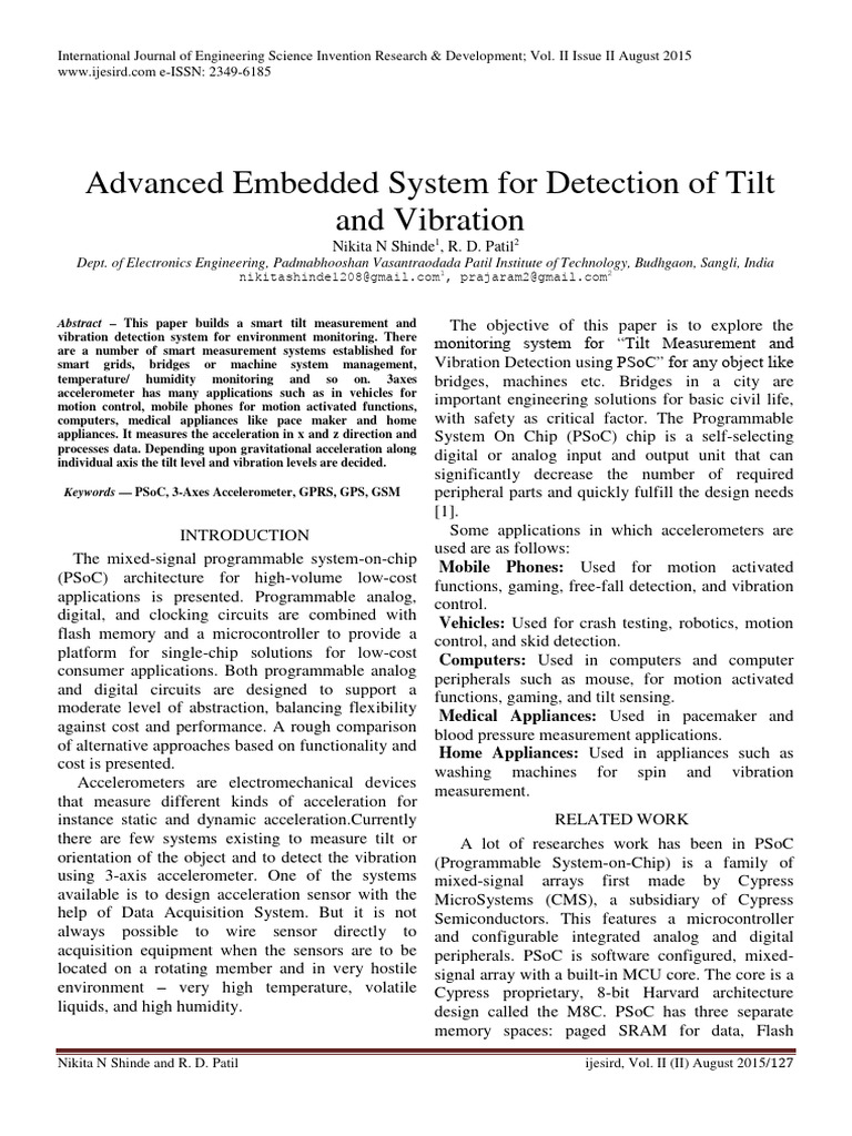 Advanced Embedded System For Detection o | PDF | Accelerometer | Analog To Digital Converter